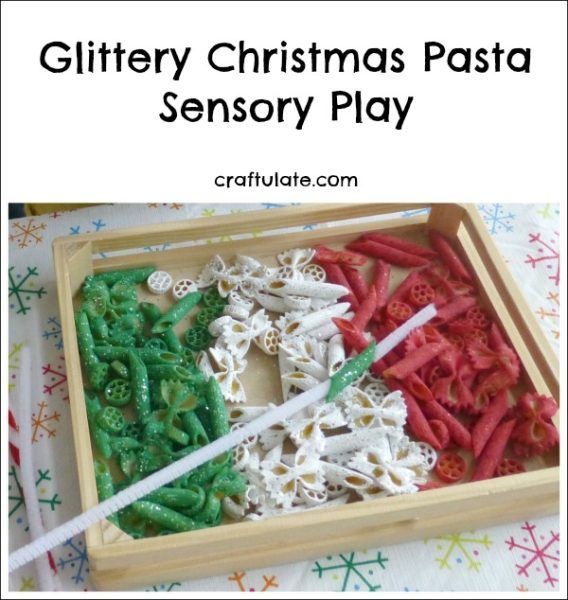 Glittery Christmas Pasta Sensory Play - Craftulate